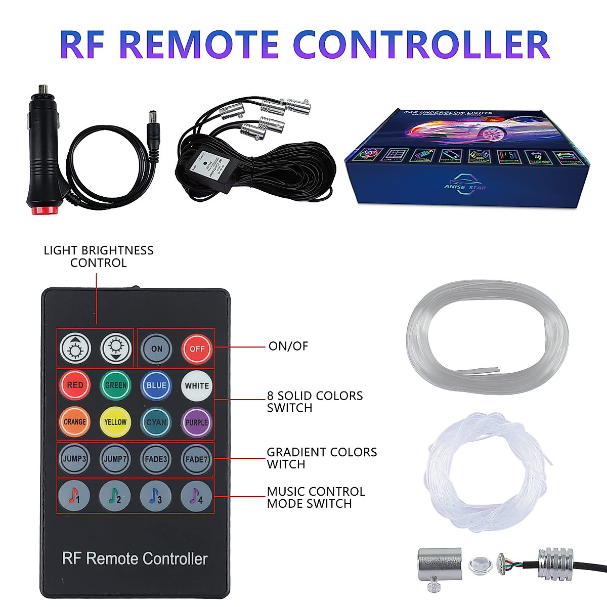 Anise Star Car LED Interior Strip Lights, RGB 16 Million Colors 5 in 1 Change with The Music, 236" Optimum Length, Automobile Ambient Neon Lighting Kit -Bluetooth APP Control and Remote Control