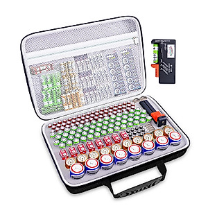 HESPLUS Battery Organizer Storage Case, Battery Box Holder Carrying Bag Holds 210+ AA AAA C D 9V 3V Lithium LR44 CR2 CR1632 CR2032 Coin Cell Battery with Battery Tester BT-168(CASE ONLY！) - Black