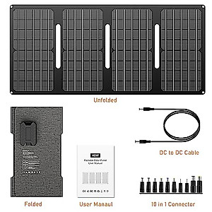 40W Solar Panel with 15V DC Outlet, Powkey Foldable Solar Panel for Power Stations, Portable Solar Generator with USB-A USB-C QC 3.0 for Outdoor Camping