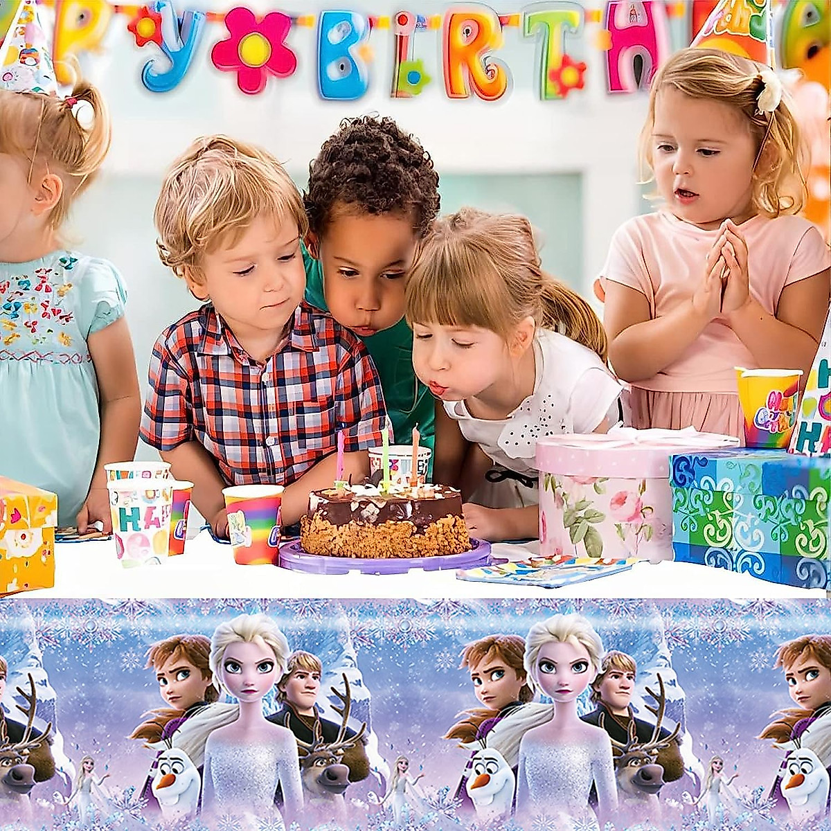 Omto 2Pcs Frozen Tablecloth Disposable Tablecover Birthday Party Supplies and Decorations for Kid Boy Baby Shower Rectangle Tables 70"X42",2 Pack