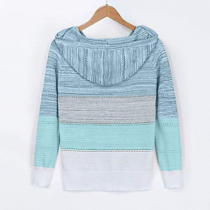 YAnGSale Top Casual Patchwork Sweater Women Fashion Hoodies Long Sleeves Shirt Hooded Blouse Knit Pullover (Sky Blue, XXXL)
