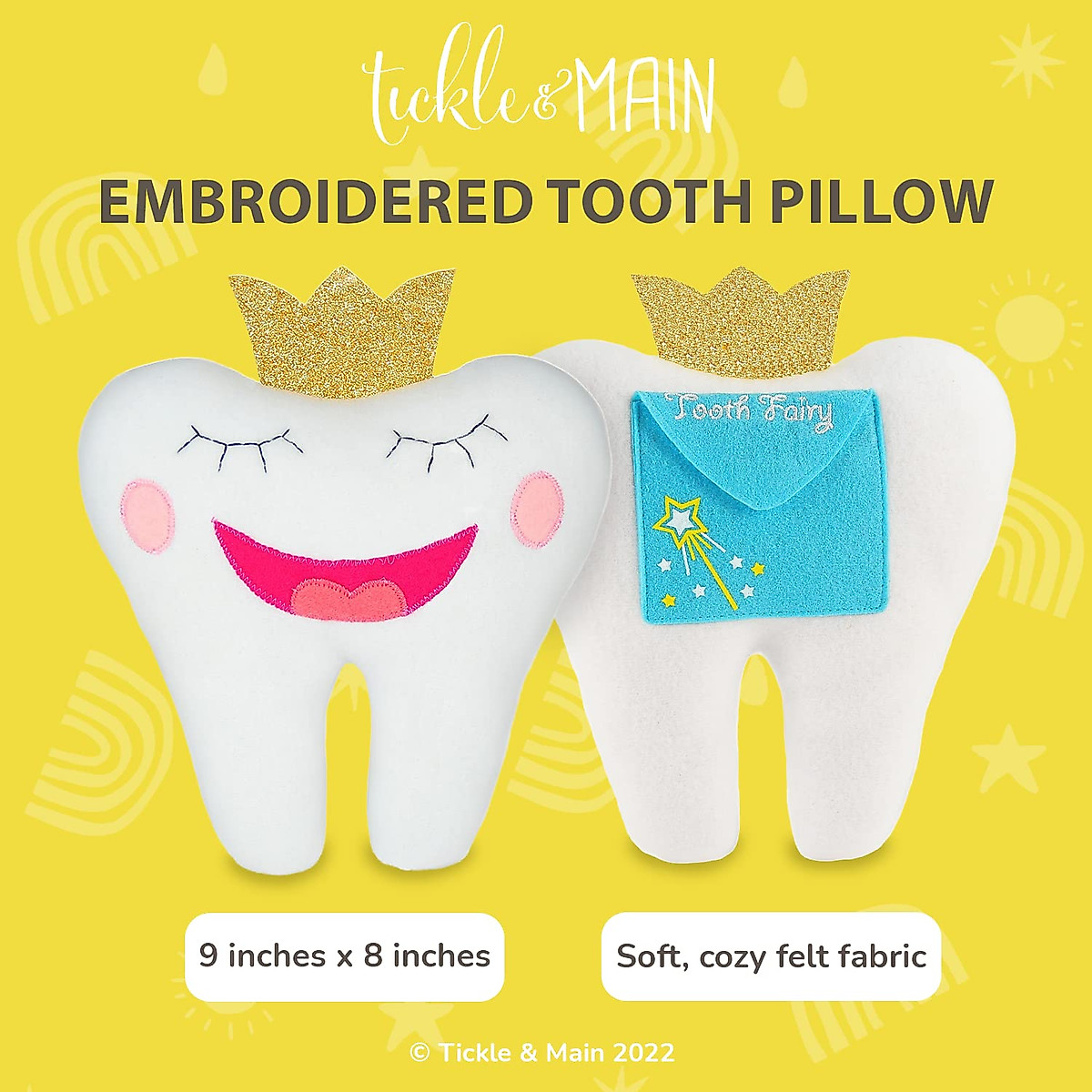 Tickle & Main 3-Piece Tooth Fairy Pillow for Girls & Boys - Includes Pocket Pillow, Dear Tooth Fairy Notepad & Photo Pouch - Kit for Kids 5-10 Years Old