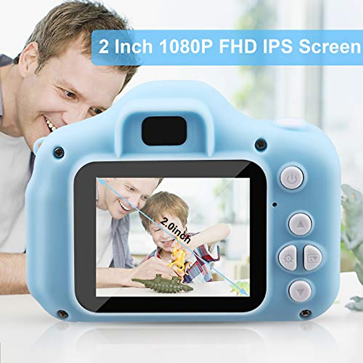 Looffy Kids Camera,Children Digital Cameras with 2 Inch IPS Screen and 32GB SD Card,HD Digital Video Cameras for Toddler, Best Birthday Gift for 3-10 Years Girls Boys (Bule)