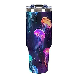 Jellyfish 40 Oz Car Cup Stainless Steel Travel Mug Leak-Proof Insulated Tumbler with Handle Violet-style