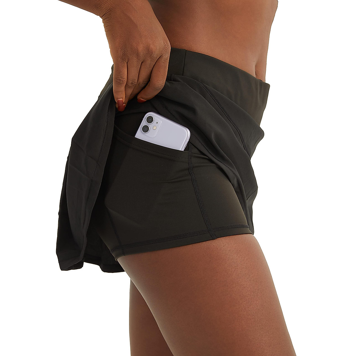 JEGGE Women's Pleated Tennis Skirts with Built-in Shorts & 3 Pockets Workout Running Golf Sports Casual Skorts (Black, M)