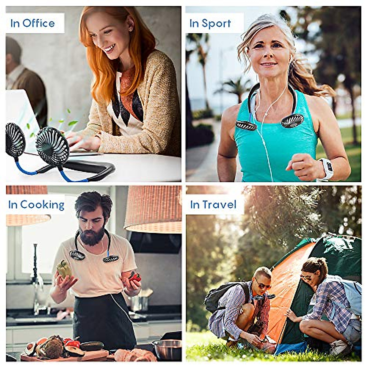 CoutureBridal Hands Free Neck Fan,Mini USB Personal Fan Rechargeable,Headphone Design Pocket Fan with 3 Speeds Adjustable and LED Light for Travel Outdoor Office Home Sports