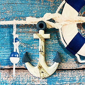 Rainbow Handcrafts Nautical Rustic Wooden Anchor with Rope Crosses Wall Art Decor,Boat Wheel,Hanging Wood Crossbar Anchor Decorative Home Bathroom Office Beach Theme Decoration 18''H （White）