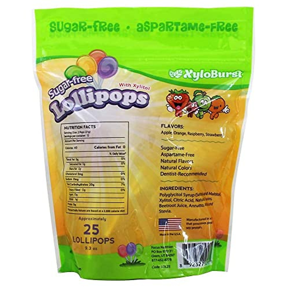 Xyloburst Sugar-Free Xylitol Candy Lollipops Suckers Made With Natural Flavors and Natural Colors, Good For Your Teeth, Dentist Recommended - Made in the USA (25 Count)