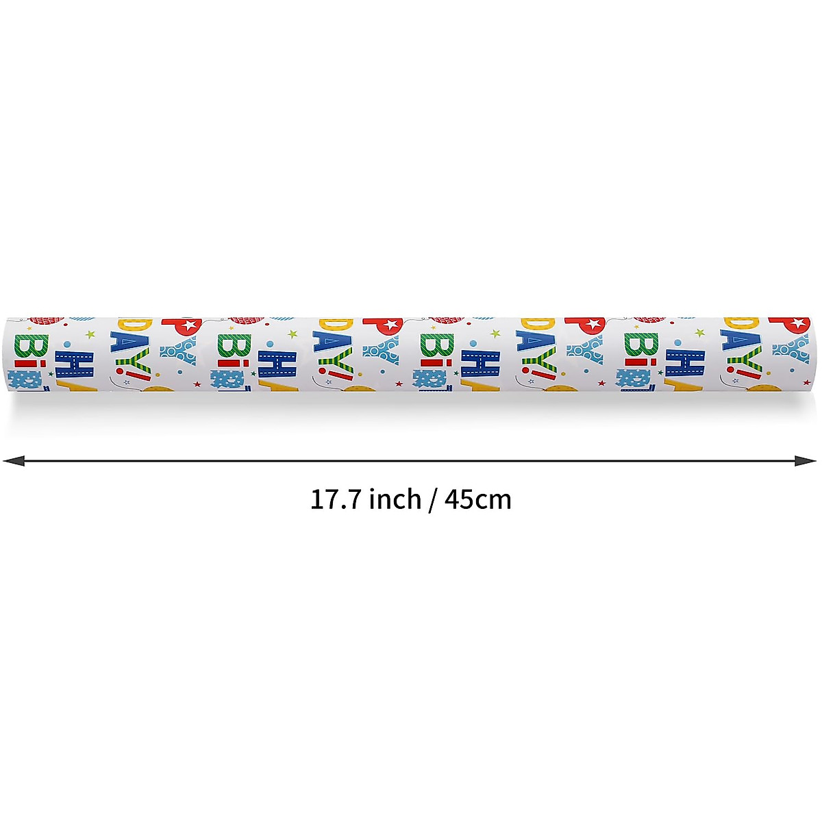 CAMKUZON Reversible Birthday Wrapping Paper Roll for Boys Girls Kids Men Women - Colorful Happy Birthday Lettering Balloon and Stars - Gift Wrap Paper for Birthday Party Holiday, 17.7 Inch X 33 Feet