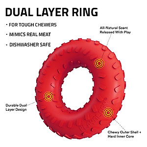 Playology Dual Layer Ring Toy for Medium Dogs up to 50lbs | Engaging All-Natural Beef Scented Durable Dog Chew Toy for Power Chewers, Easy to Clean, Interactive & Non-Toxic