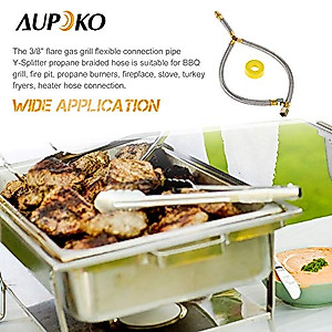 Aupoko Propane Y Splitter Connection Braided Pipe, 3/8" Flare Gas Propane Grill Y Splitter Stainless Steel Braided Hose Assembly, Length 5/16", Fits for LPG & NG Propane Fire Pit Hose & Fireplace
