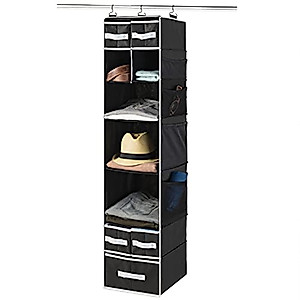 9 Shelf Hanging Closet Organizer with 5 Drawer Organizers, Baby Nursery Closet, Diaper Caddy Organizer, Slotted Storage Baskets, Hanging Drawers, Dorm Room Closet with Foldable Cube Storage Bins