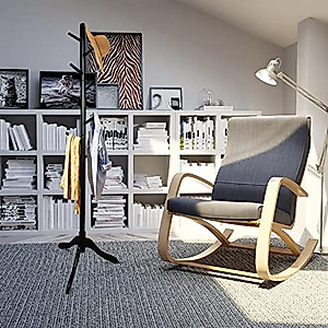 DOHANG Coat Rack, FreeStanding Sturdy Coat Tree, Wooden Hanger, Adjustable Sizes with 8 Hooks for Clothes, Hats, Umbrellas, Scarves, Purses in Hallway, Entryway, Home, Office, Black