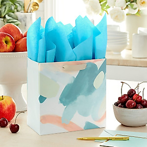 Hallmark Signature Studio 7" Medium Square Gift Bag with Tissue Paper (Abstract Brushstrokes) Peach, Mint Green, Teal for Easter, Birthdays, Bridal Showers and More
