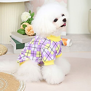 leasote Pet Sweater, Classic Colourful Plaid Pullover Dog Sweatshirt, Dog Shirts Pet Clothes for Small Medium Large Boy Girl Doggie Cats Purple M