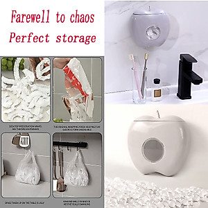 Plastic Wrap Storage Box, Fresh Keeping Bag Storage Box with 100 Pcs Cling Films, Punch-Free Wall-Mounted Large Capacity for Apple Shape Kitchen Bathroom Shower Cap Organizer Dispenser (Grey+100Pcs)