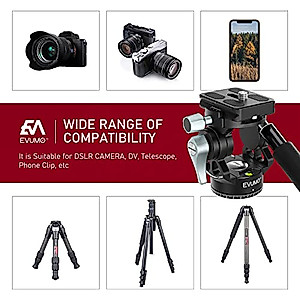 EVUMO H3 Mini Fluid Video Tripod Head, 360° Panoramic Compact Lightweight Camera Video Head for Tripod DSLR Camcorder Telescope, with Quick Release Plates & Detachable Handle, Max Load 8.8lbs/4.0kg