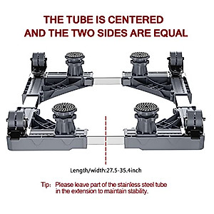 Upgrade Fridge Stand Mobile Base with 8 Locking Wheels and 4 Strong Feet HQO LOVL 27.5”-35.4” Adjustable Furniture Dolly for Washer Dryer Washing Machine Stand Pedestal, Refrigerator Stand (Black)
