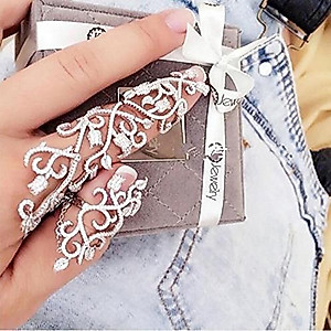 kittipong Punk Rock Gothic Gold Silver Double Full Finger Knuckle Armor Ring (Silver)