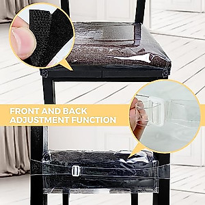 4 Pack Large Plastic Chair Covers for Dining Room, Clear Chair Seat Protectors with Adjustable Belt Strap Fits 18” – 22” Seats, Waterproof & Scratch Resistant Heavy Duty PVC Dining Chair Covers