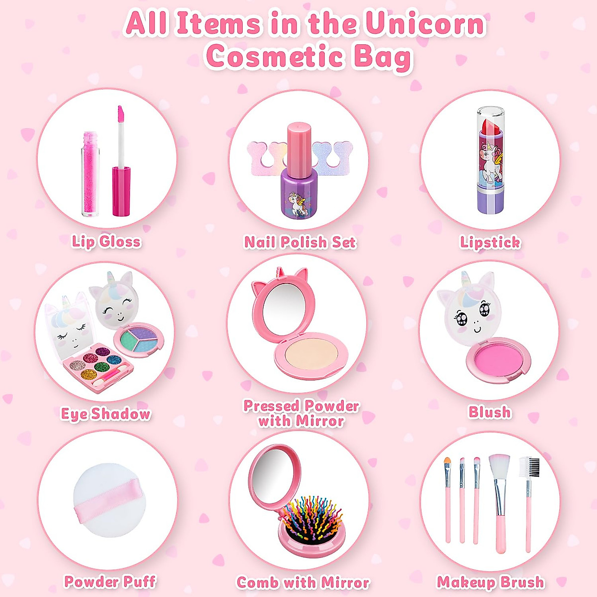 Kids Makeup Kit for Girl - Princess Toys Real Washable Make Up Set with Unicorn Bag - Play Makeup Beauty Cosmetic Toys for Ages 3 4 5 6 7 8 9 10 11 12 Year Old Toddler Kids Christmas Birthday Gifts