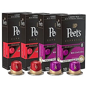 Peet's Coffee, Medium Roast Espresso Coffee Pods Variety Pack, Compatible with Nespresso Original Machine, Intensity 8-9, 40 Count (4 Boxes of 10 Espresso Capsules)