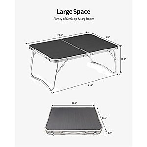 FISYOD Folding Laptop Table, Bed Table Lap Desk, Breakfast Tray Table, Portable Mini Picnic Study Reading Drawing Table, Folding in Half with Inner Storage Space (Dark Grey)