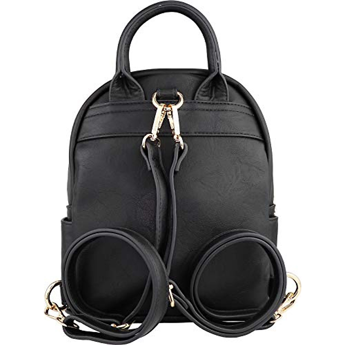 B BRENTANO Vegan Studded Multi-Zipper Top Handle Mini Backpack with Tassel Accents (Studded Black)