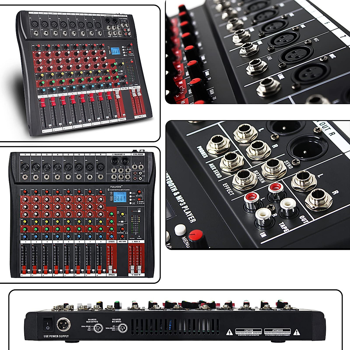FULODE CT-80S Professional audio mixer 8 Channel with MP3 Player+Bluetooth U disk 48V Phantom Power Source USB recording