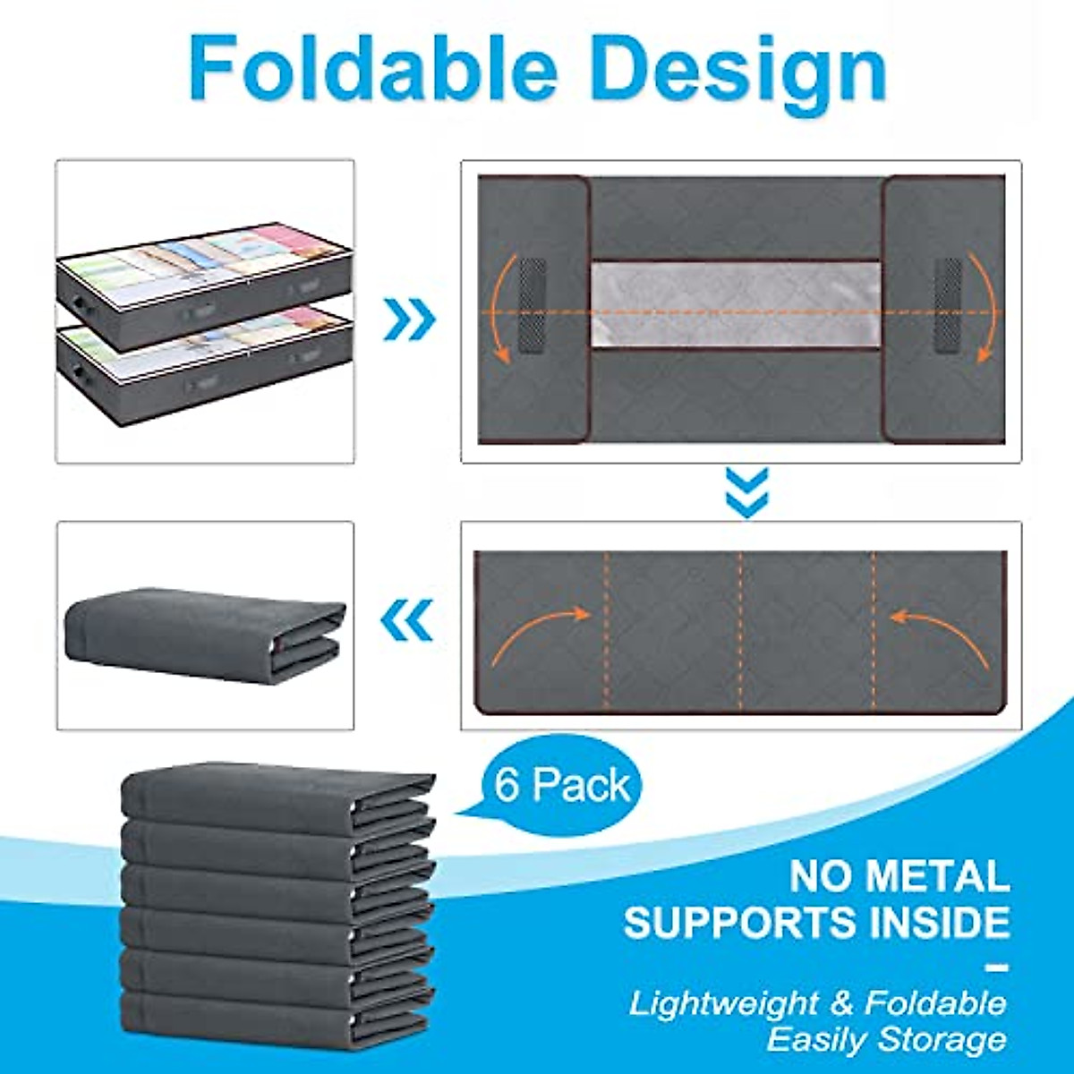 90L Under Bed Storage Containers, Toy Organizers and Wrapping Paper Storage Bags, Underbed Shoes Closet Storage Solution with Clear Window and Reinforced Handles for Blanket, Comforter, Bedding, Clothes, 6 Pack