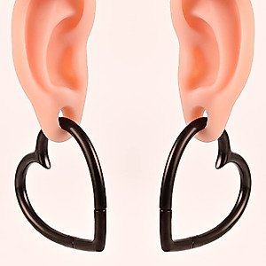 Atomhole 2PCS Ear Weights Hypoallergenic Heart Ear Hangers for Stretched Ear Gauges Plugs，316 Stainless Steel Body Jewelry Piercing Tunnel Expander (6mm(2G), Black)