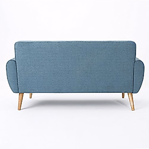 KEIKI 67" Loveseat Sofa Couch with Button-Tufted Waffle Stitch Mid-Century Modern Design for Bedroom, Blue