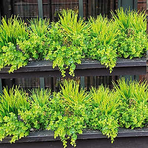 12 pcs Artificial Flowers UV Resistant Outdoor Fake Plants and Greenery Springs Artificial Boxwood for Bridal Party Wedding Bouquet for Greenery Shrubs Plants Home Garden (Green)