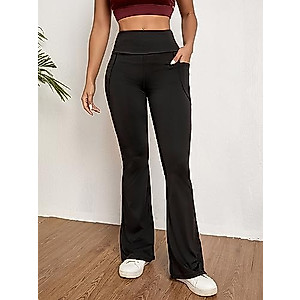 Floerns Women's High Waist Workout Flare Leg Bootcut Sports Leggings Pants Black L