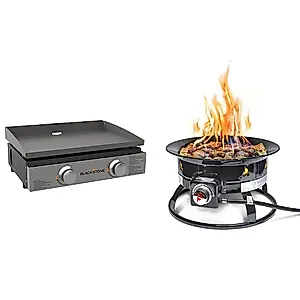 Blackstone 22" Tabletop Grill without Hood- Propane Fuelled – 22 inch & Outland Living Firebowl 893 Deluxe Outdoor Portable Propane Gas Fire Pit with Cover & Carry Kit, Black