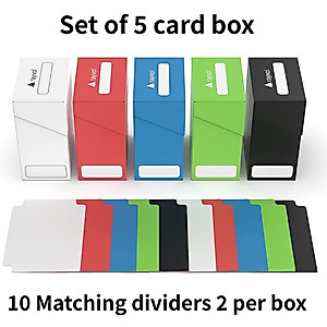 Rayvol 10 Card Deck Box with 20 Dividers - Set of 10 Card Boxes for TCG (Blue, Red, Green, Black, White)
