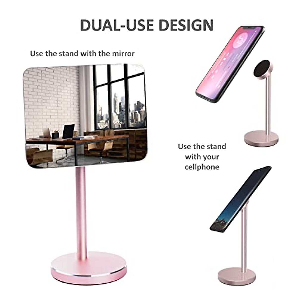 Desk and Cubicle Mirror to see behind you, ROSE-GOLD Stand with detachable Wide Angle real glass Mirror, SMALL & DISCRETE, beautiful design, perfect curvature for an exceptionally clear view