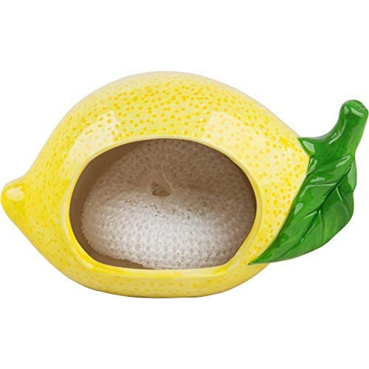 Farmhouse Decor Kitchen Sink Scrubby Holder Ceramic - With Nylon Dish Scrubber (Lemon)