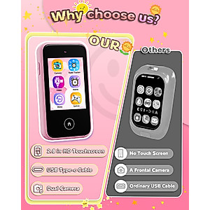 shiningstone Kids Toy Phone, Toddler Phones with MP3 Music Player, Dual Camera, Flashlight, Timer, Calculator, Habit Recorder, Kids Smart Phone for Girls and Boys 3-8 Years-Pink