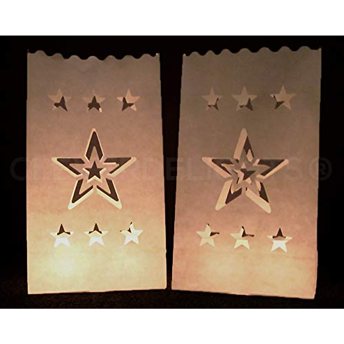 CleverDelights White Luminary Bags - 50 Count - Star Design - Wedding Party Christmas Holiday Luminaria