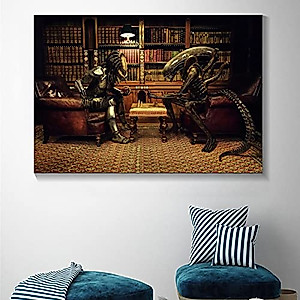 LYYIQY Alien Vs Predator Playing Chess Canvas Art Poster and Wall Art Picture Print Modern Family bedroom Decor Posters 16x24inch(40x60cm)