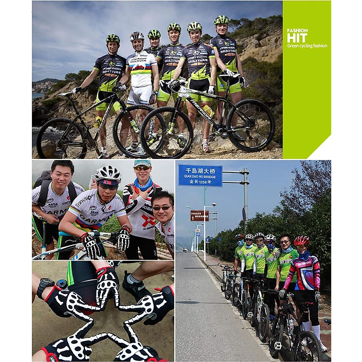 Runspeed Cycling Gloves Skull Bone Skeleton Motorcycle Mountain Bike Road Racing Bicycle Shockproof Gel Pad Riding Touch Recognition Full Finger Men Women Work Glove (Black/White, Large)