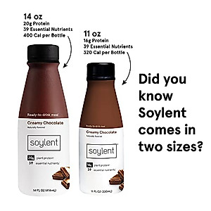 Soylent Chocolate Meal Replacement Shake, Contains 16g Complete Vegan Protein, Ready-to-Drink, 11oz, 12 Pack
