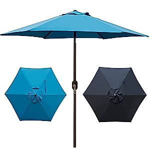 Blissun 7.5 ft Patio Umbrella, Market Umbrella with Push Button Tilt Crank, Cerulean