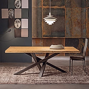 SUSUO Farmhouse Style Wood Trestle 6ft Dining Table in Rustic Brown, Industrial Living Room Dining Room Kitchen Table