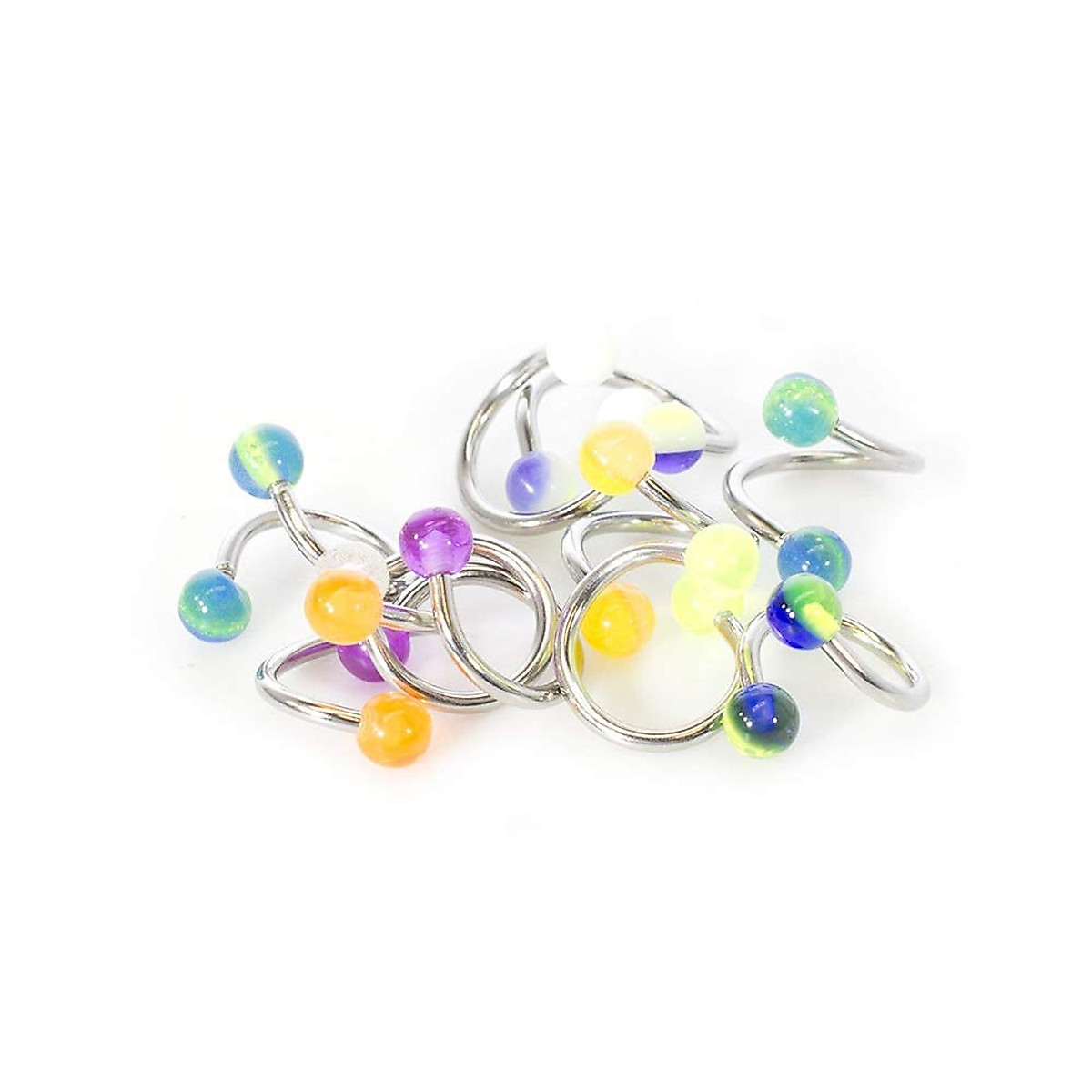 BodyJewelryOnline Twister Rings 10 Pack Multi-Colored Glow In The Dark Design Navel Lip Ear Helix