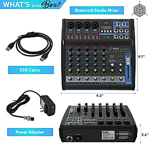 Pyle Professional Audio Mixer Sound Board Console - Desk System Interface with 6 Channel, USB, Bluetooth, Digital MP3 Computer Input, 48V Phantom Power, FX16 Bit DSP- PMXU63BT , Black