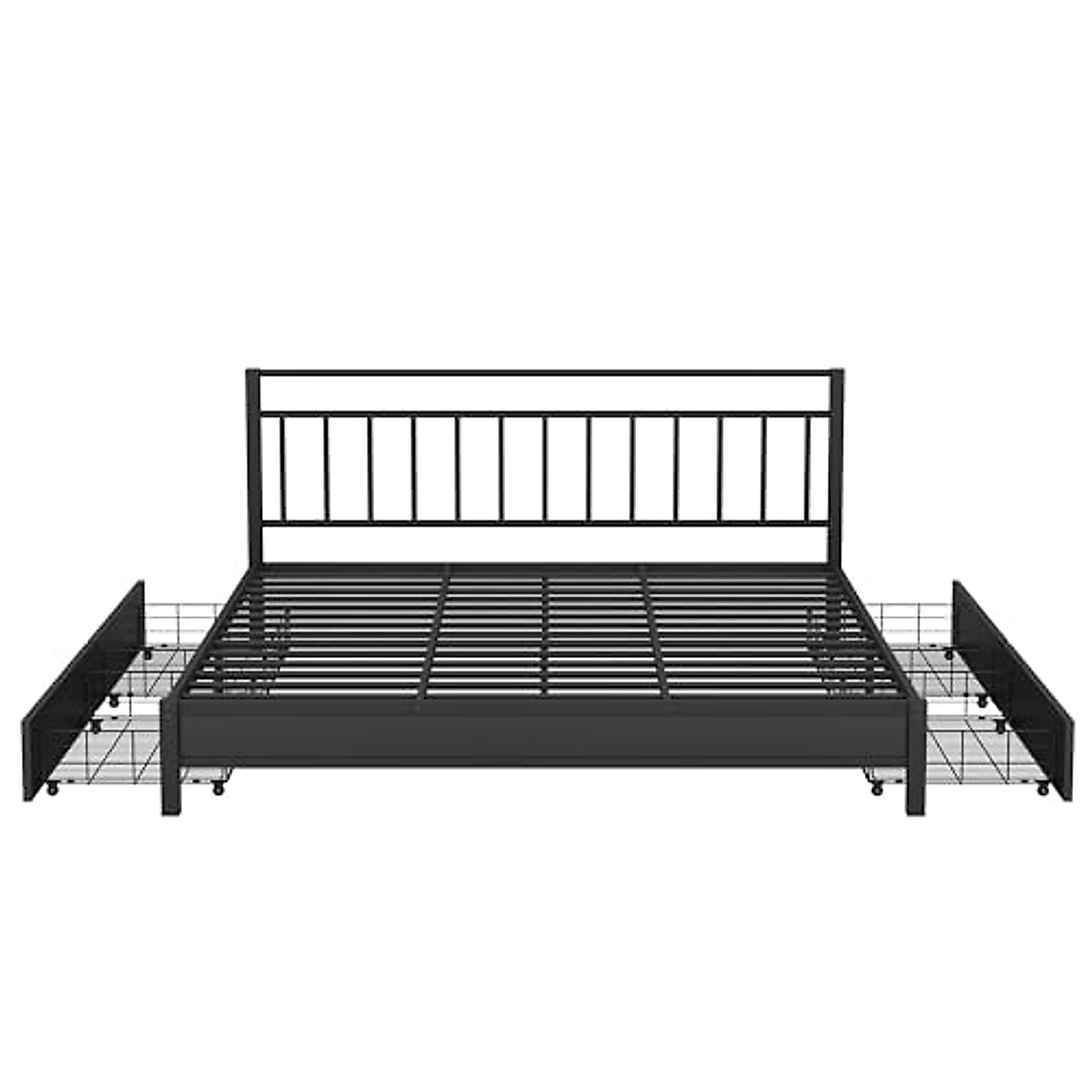 Aiuyesuo Modern King Size Storage Platform Bed with 4 Drawers, Velvet Upholstered Bed Frame with Headboard and Metal Slats Support, No Box Spring Needed, Large Storage Space