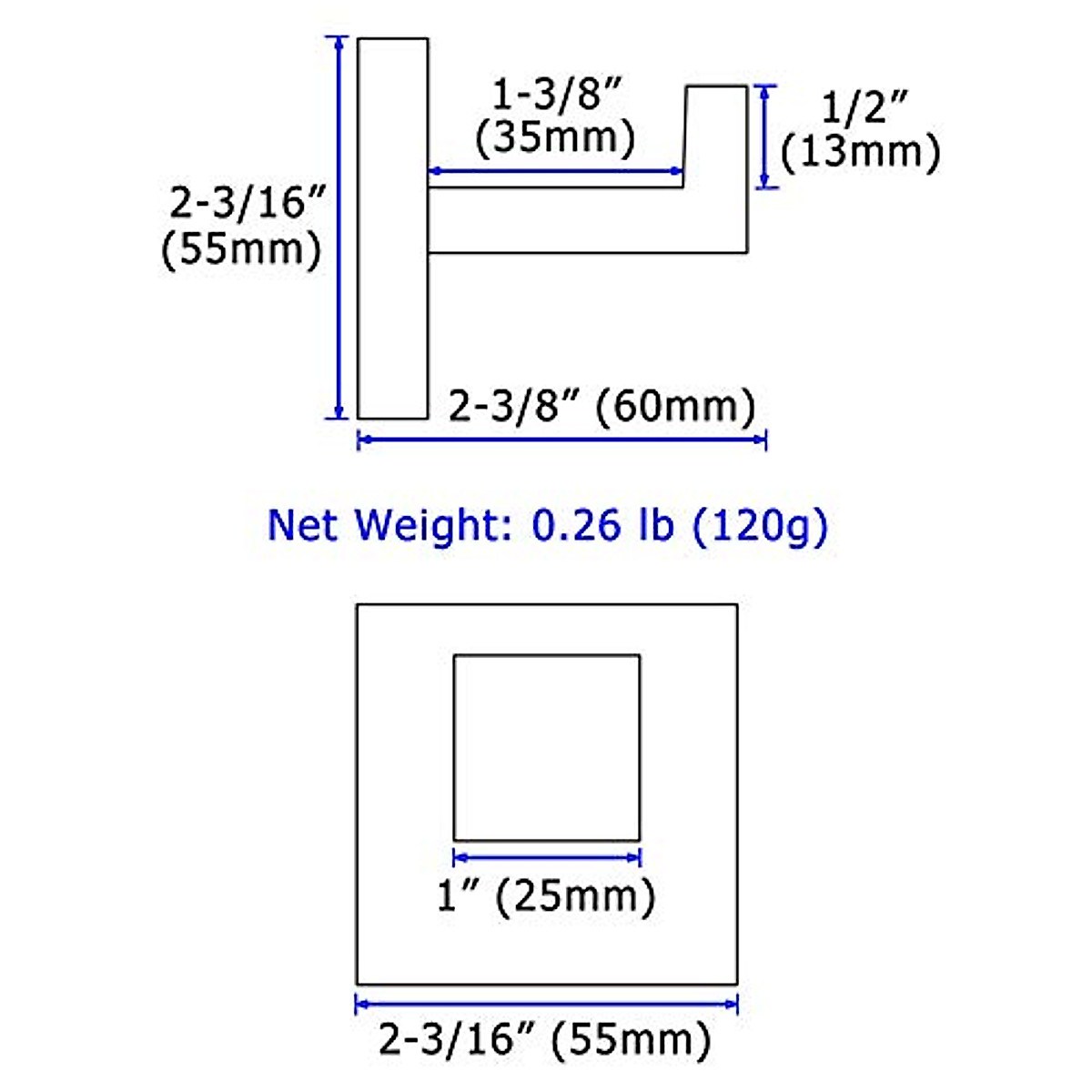 Angle Simple Bathroom Towel Hook 2 PCS, SUS304 Stainless Steel Bath Towel Holder, Square Robe Hook for Wall, Brushed Nickel