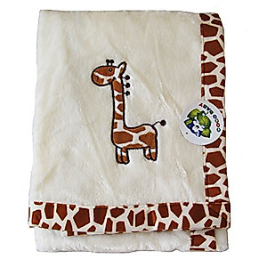 Plush Unisex Baby Blanket for Newborn Infant Toddler Boys and Girls Solid Beige Color with Animal Giraffe Embroidery Design, 40"x30"